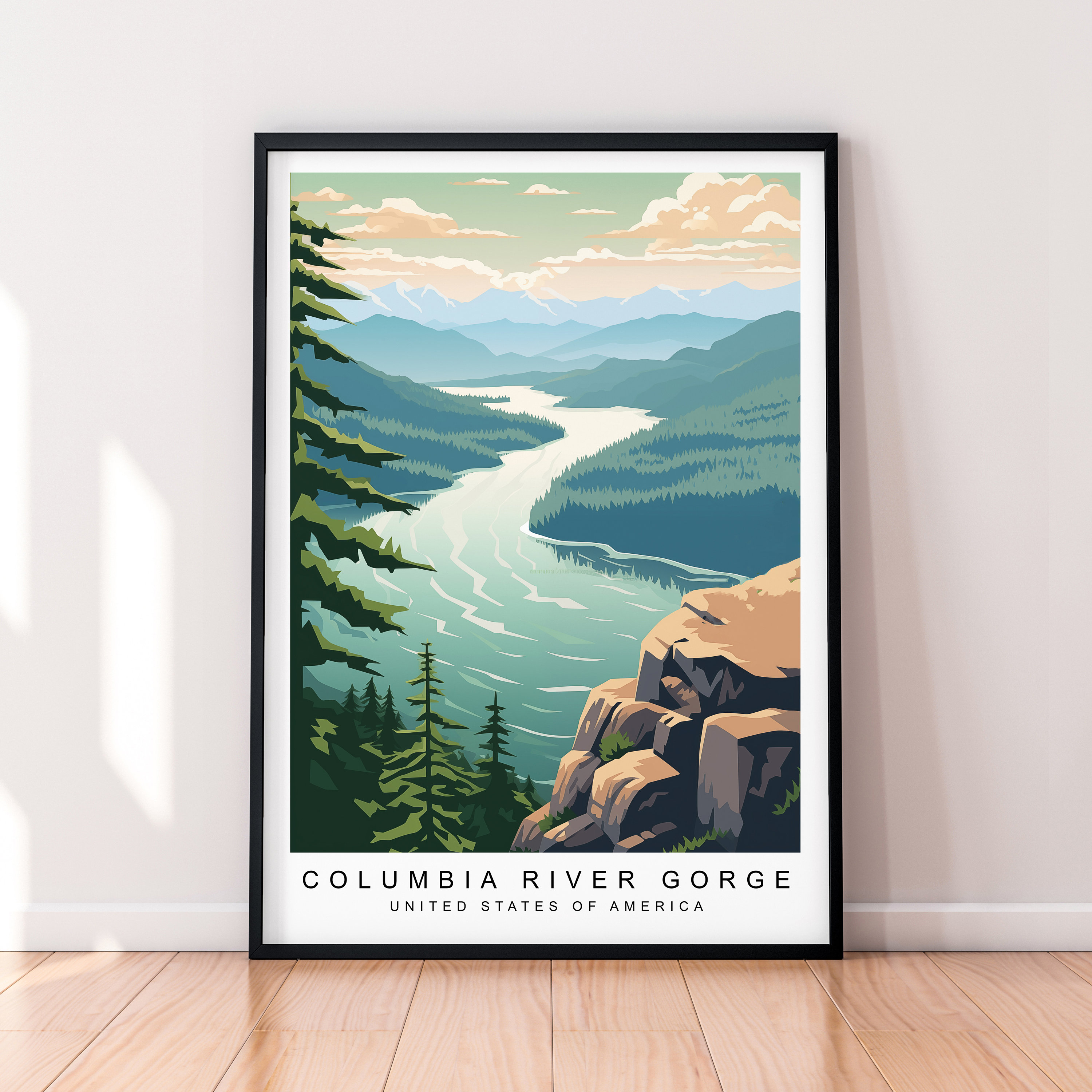 Columbia River Gorge Illustration Print Columbia River Gorge Hiking ...