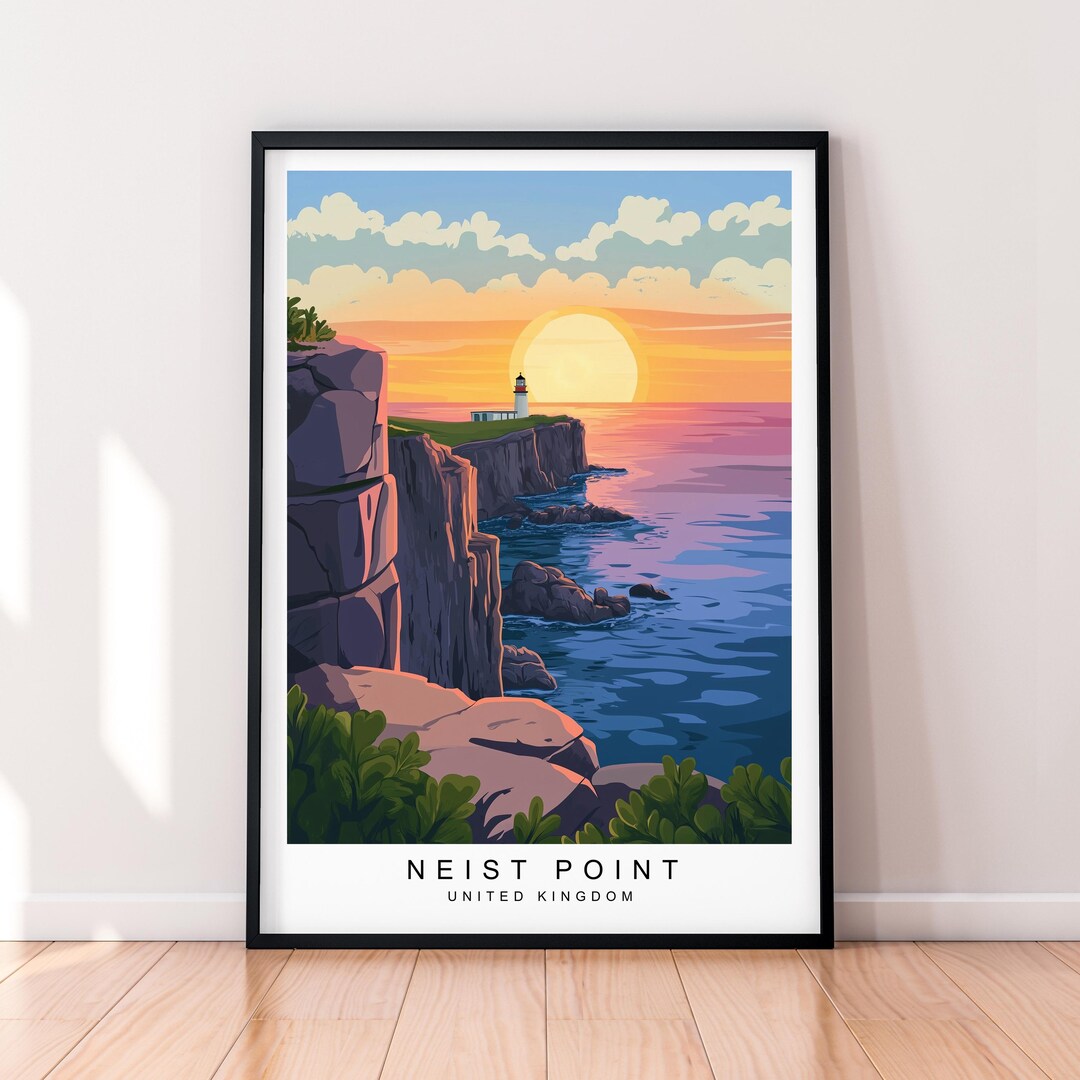 Neist Point Sunset Travel Art Illustration Print Neist Point Poster ...