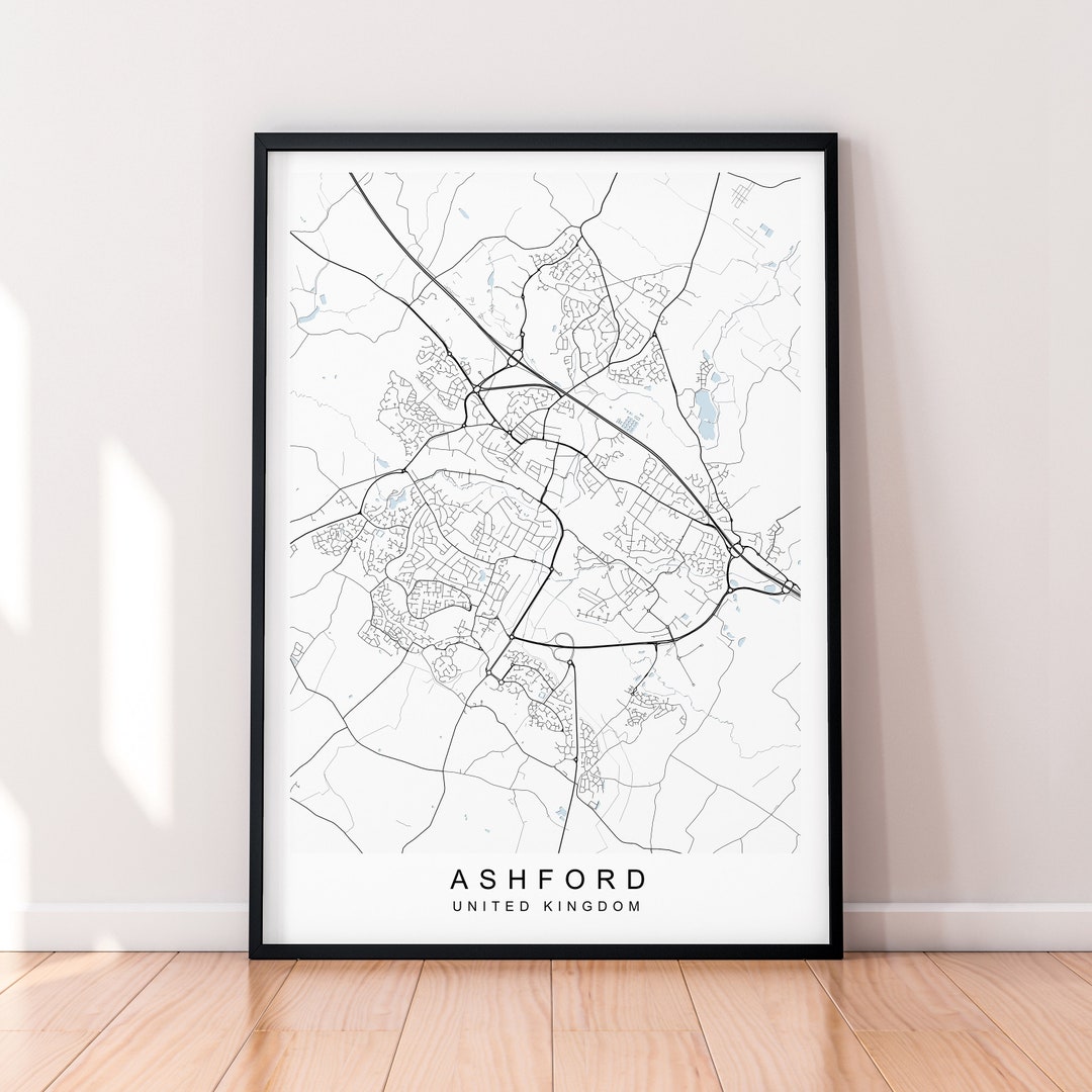 Ashford Map England Print Poster Minimalist Home Decor Ashford UK Town ...