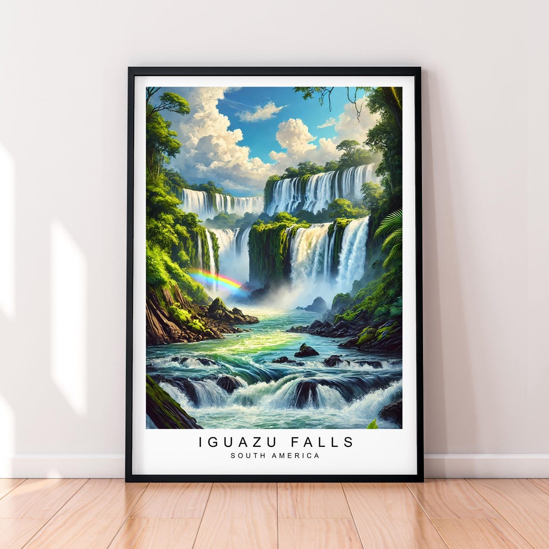 Iguazu Falls Art Print Illustration Iguazu Falls Poster Wall Art Gift ...