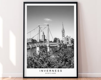 Vintage Inverness Scotland Poster Print Retro Inverness UK Black White ...