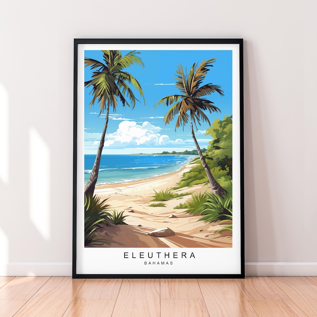 Eleuthera Beach Art Print Illustration Eleuthera Bahamas Poster Wall ...