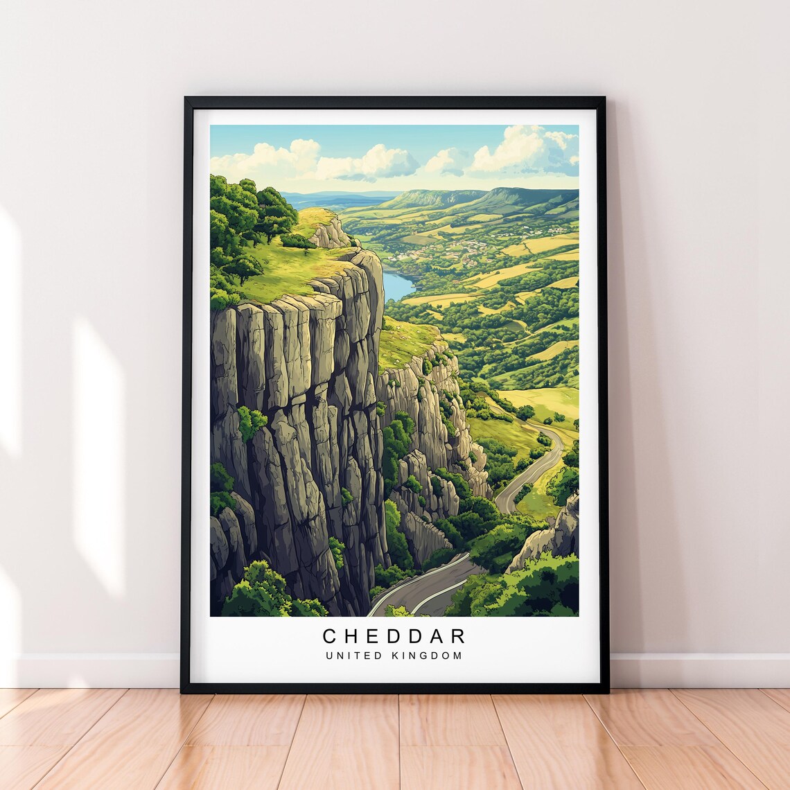 Cheddar Illustration Print Cheddar Somerset Village Gorge Poster Gift ...