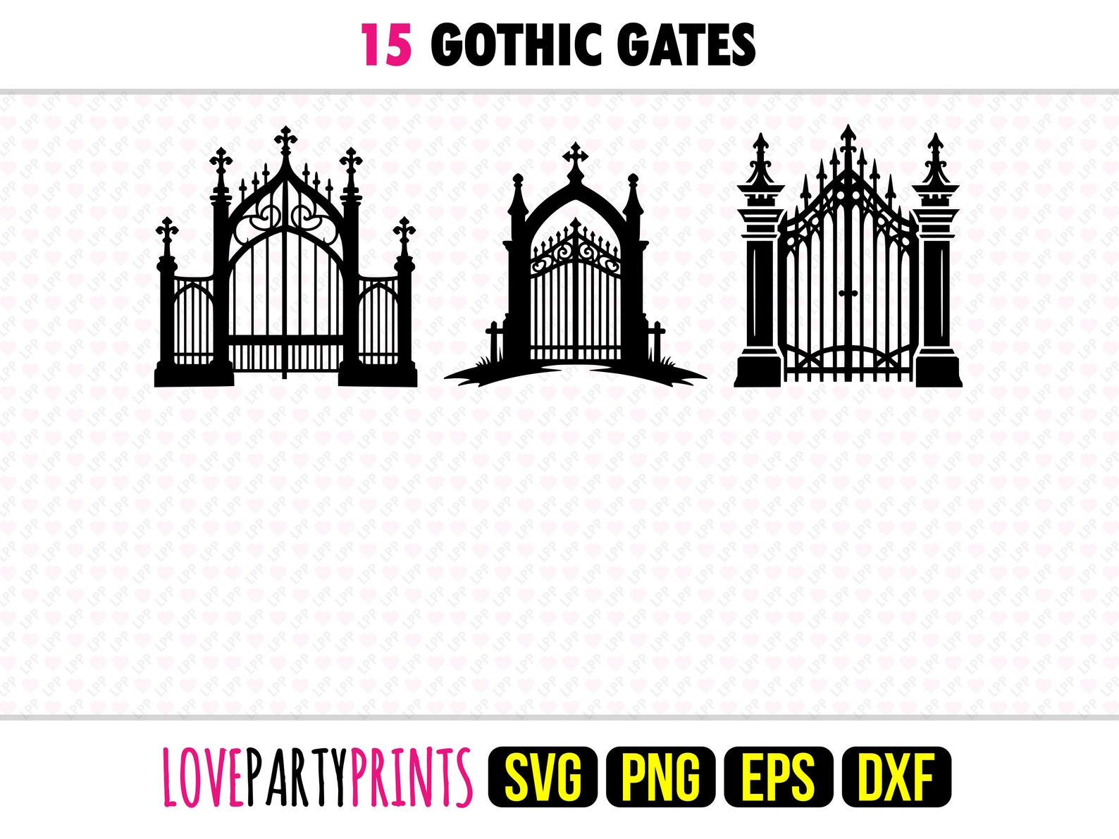 Gothic Gate SVG Bundle, PNG, EPS, Dxf, Spooky Gates, Medieval Gate ...