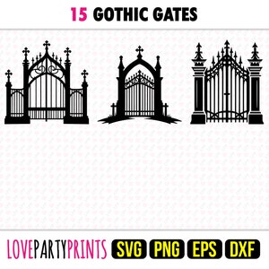 Gothic Gate SVG Bundle, PNG, EPS, Dxf, Spooky Gates, Medieval Gate ...