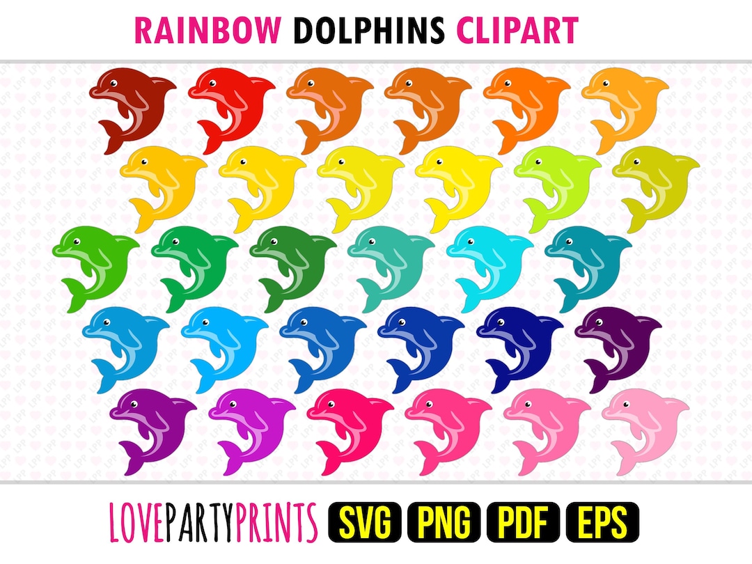 Rainbow Dolphin Clipart SVG, PNG EPS Pdf, 30 Templates, Cute Dolphins ...