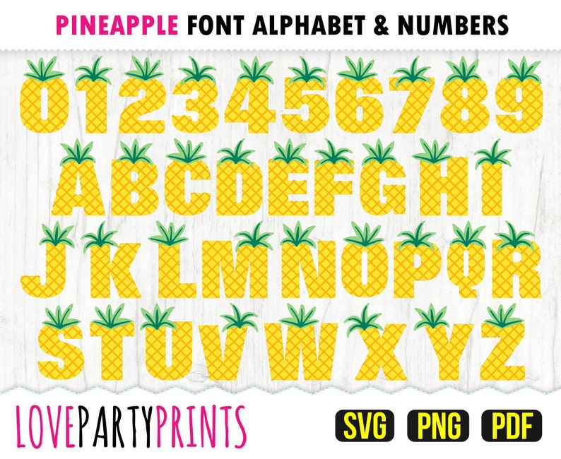 PINEAPPLE FONT SVG Png and Pdf Files 300dpi High Quality - Etsy