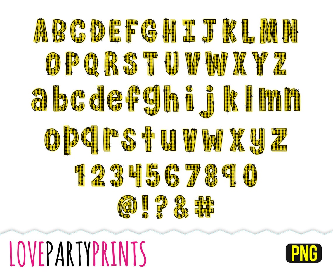 Plaid Doodle Letters Numbers PNG Font Uppercase & Lowercase - Etsy
