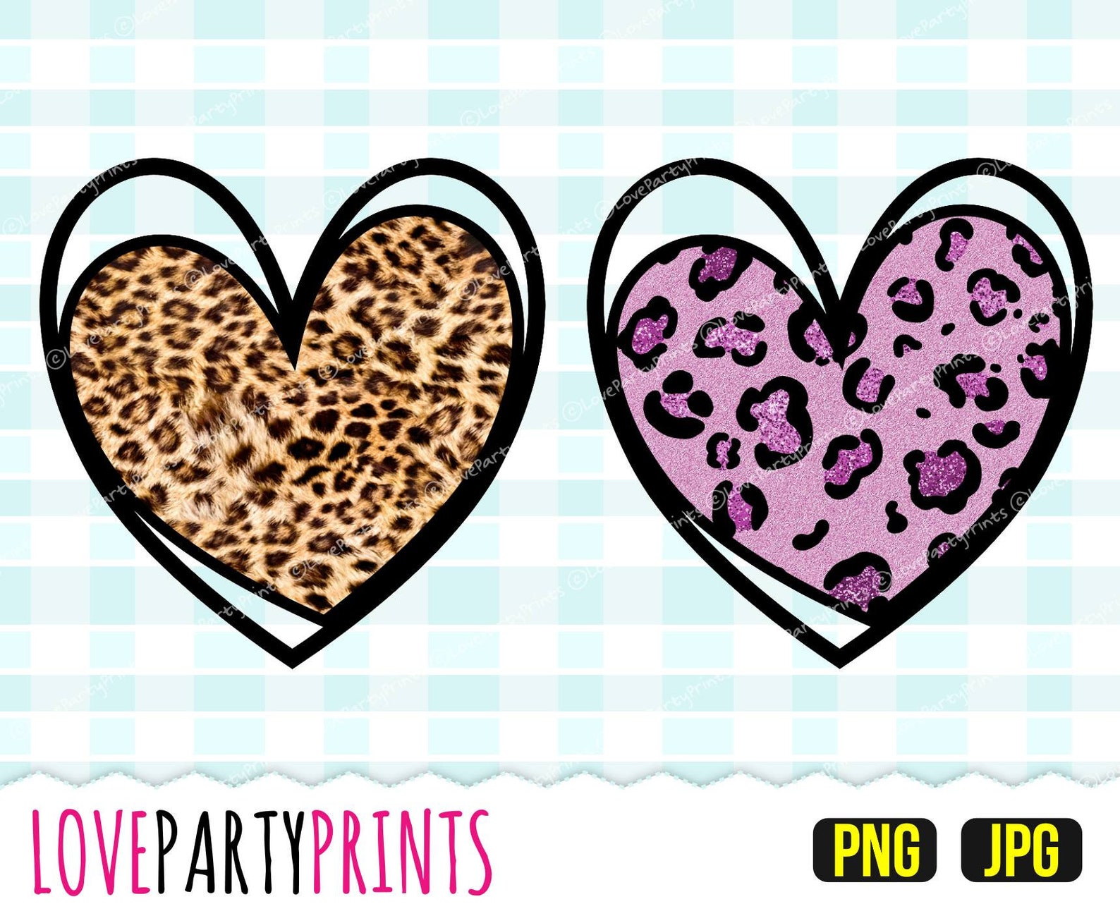 Leopard Heart PNG and JPG, Clipart, Leopard Glitter Hearts, Leopard ...