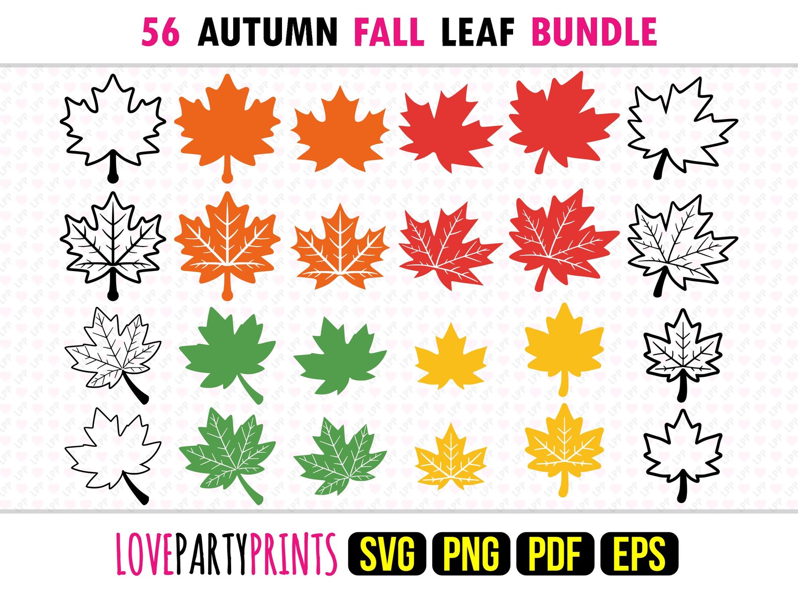 Autumn Fall Leaf Bundle Svg, EPS, PNG, PDF, Halloween Thanksgiving ...
