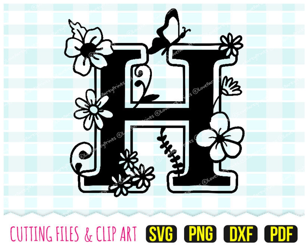 Floral Letter H Svg, DXF, PNG, PDF, Initial Svg, Vector Files, Hand ...
