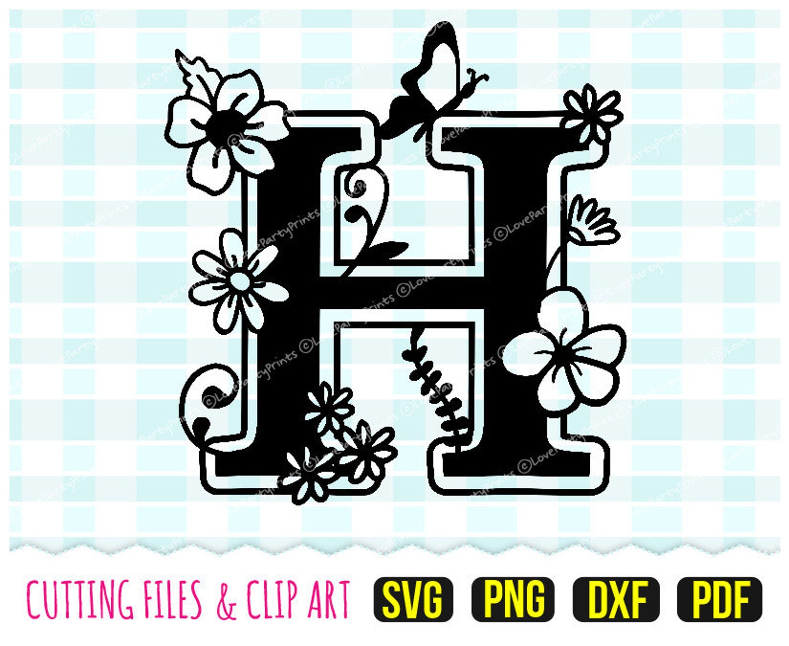 Floral Letter H Svg DXF PNG PDF Initial Svg Vector Files - Etsy
