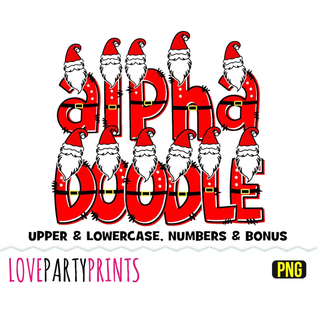 Santa Doodle Letters Numbers PNG Font, Uppercase & Lowercase Alphabet ...