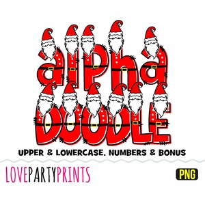 Santa Doodle Letters Numbers PNG Font, Uppercase & Lowercase Alphabet ...