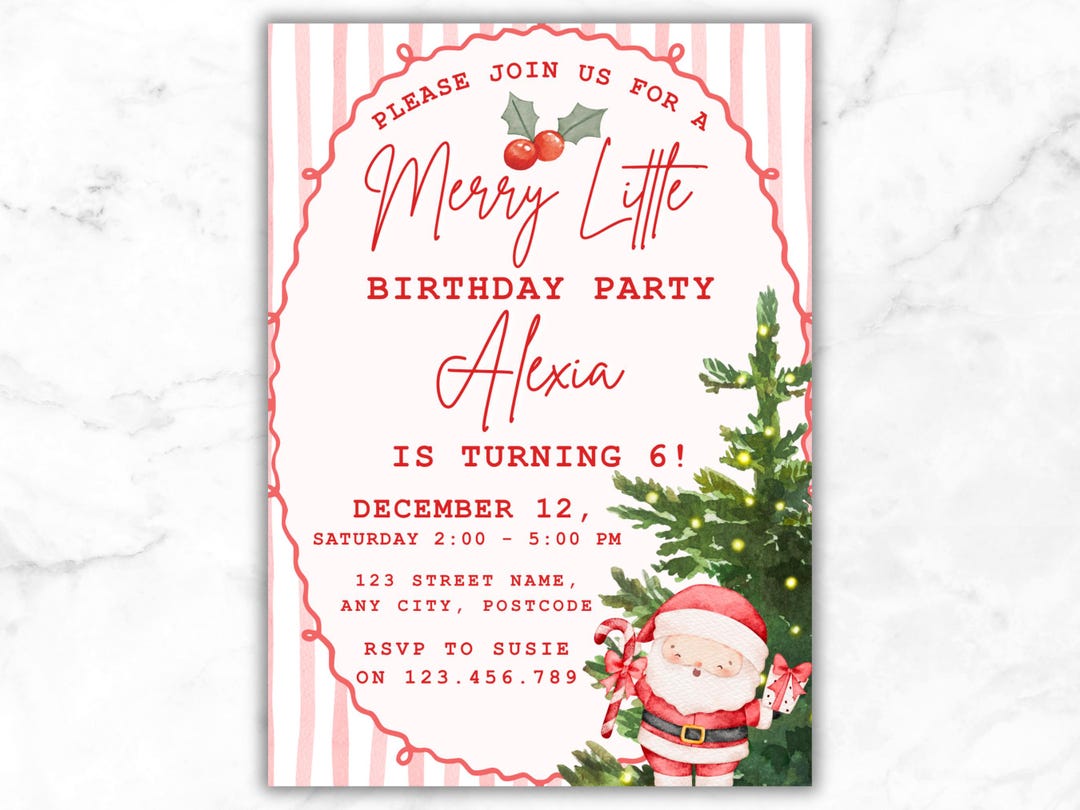 Christmas Birthday Invitation Template, Merry Little Theme, Holiday ...