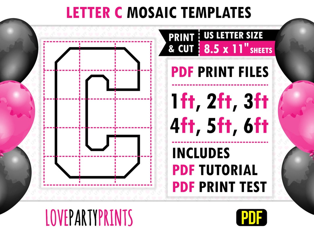 Square Letter C, Mosaic From Balloons, Mosaic Template, 1ft, 2ft, 3ft ...