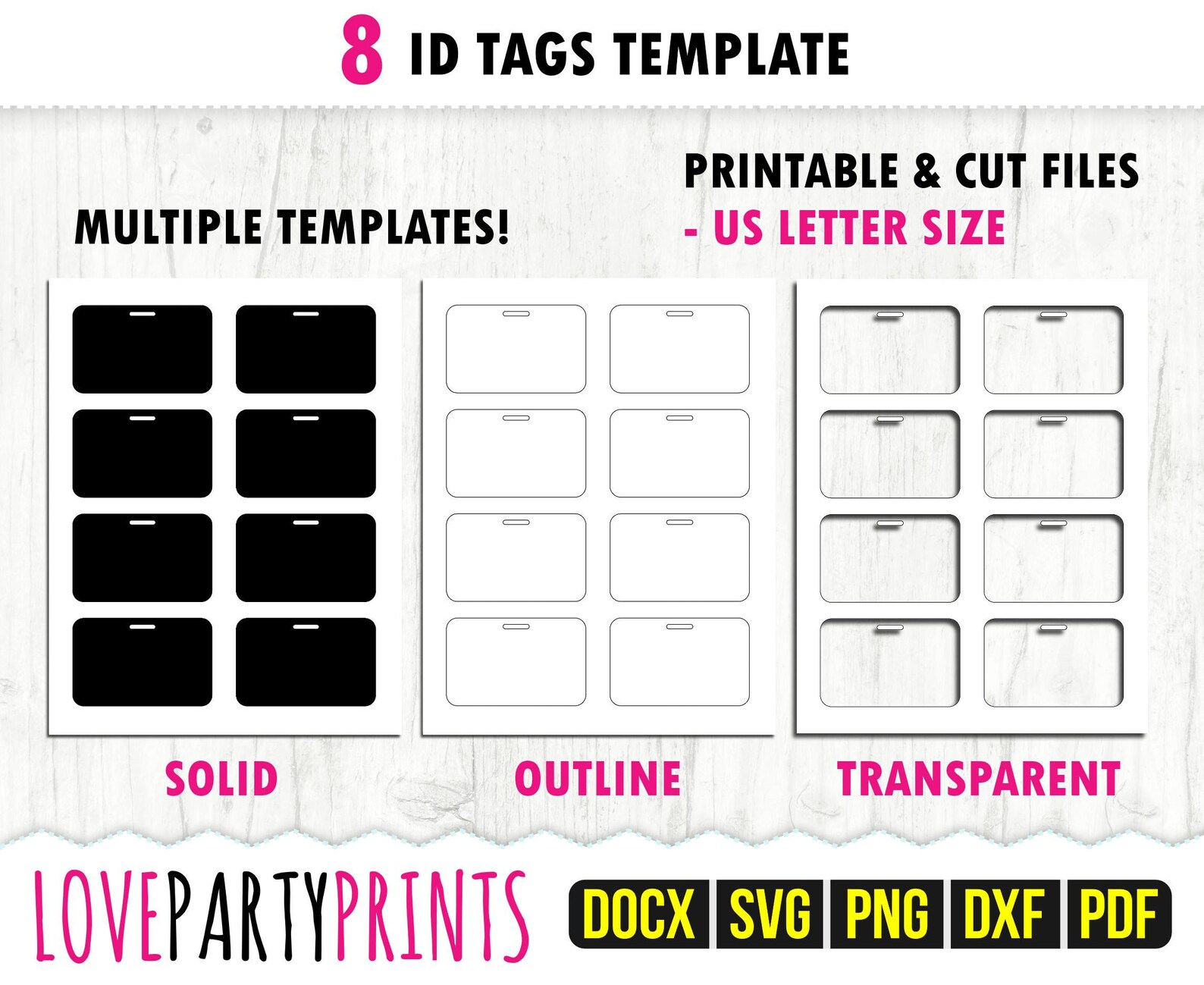 ID Badge Template Svg, Pdf, Png, Dxf, 54x86mm Tag Template, 8.5"x11 ...