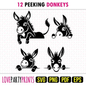 Peeking Donkey Bundle, SVG, PNG, EPS, Pdf, 12 Donkeys Machine Cut Laser ...