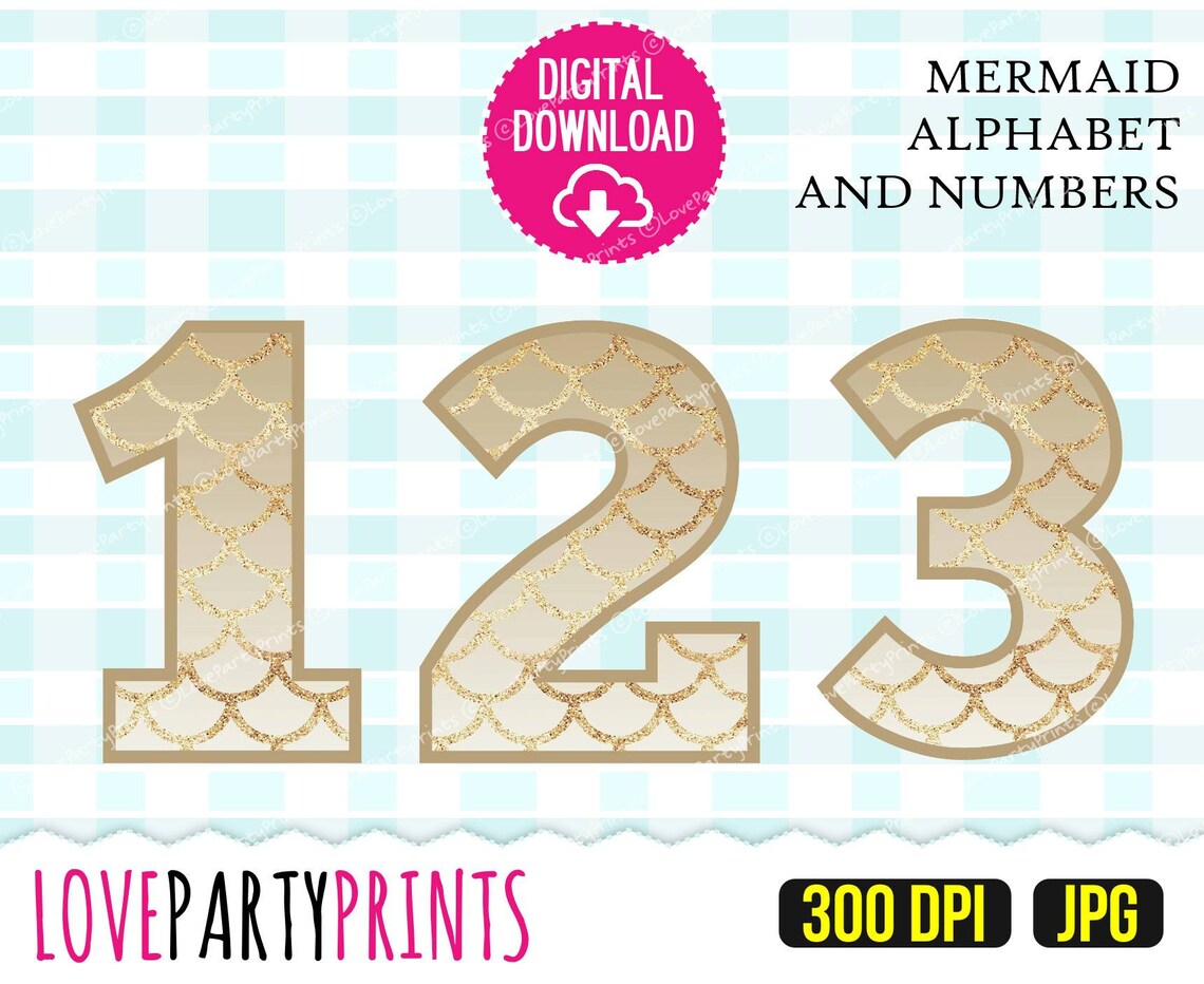 MERMAID ALPHABET and Numbers Birthday Party Printable JPG - Etsy