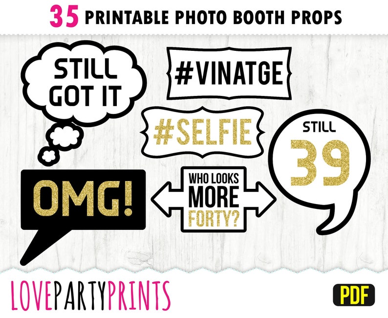40th Birthday Printable Photo Booth Props Sign 40 Years - Etsy