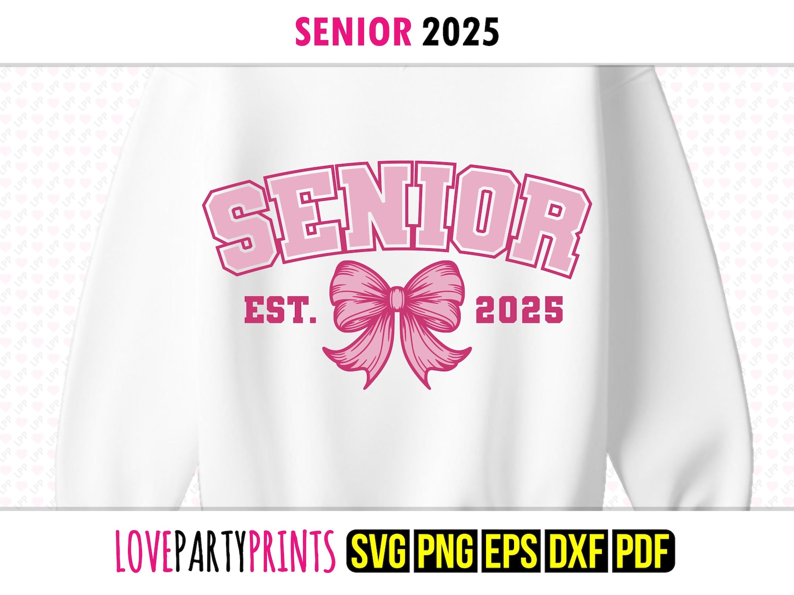 Senior 2025 SVG, PNG, EPS, Class of 25 Pink White Black Coquette Bow ...