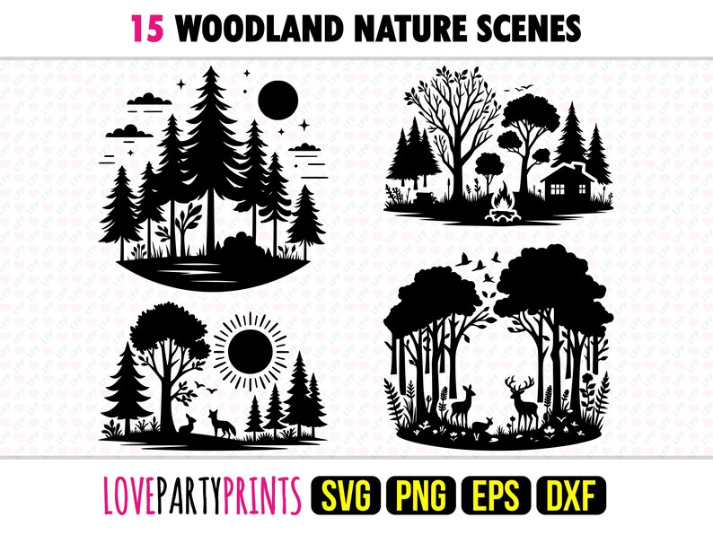 Forest Scene SVG Bundle, PNG, EPS, Dxf, Woodland Scenes, Wood Land ...