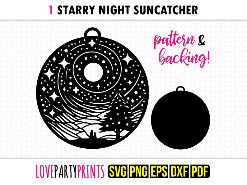 Starry Night Suncatcher SVG, Dxf, Png, Pdf, Eps, Window Ornament Sun ...