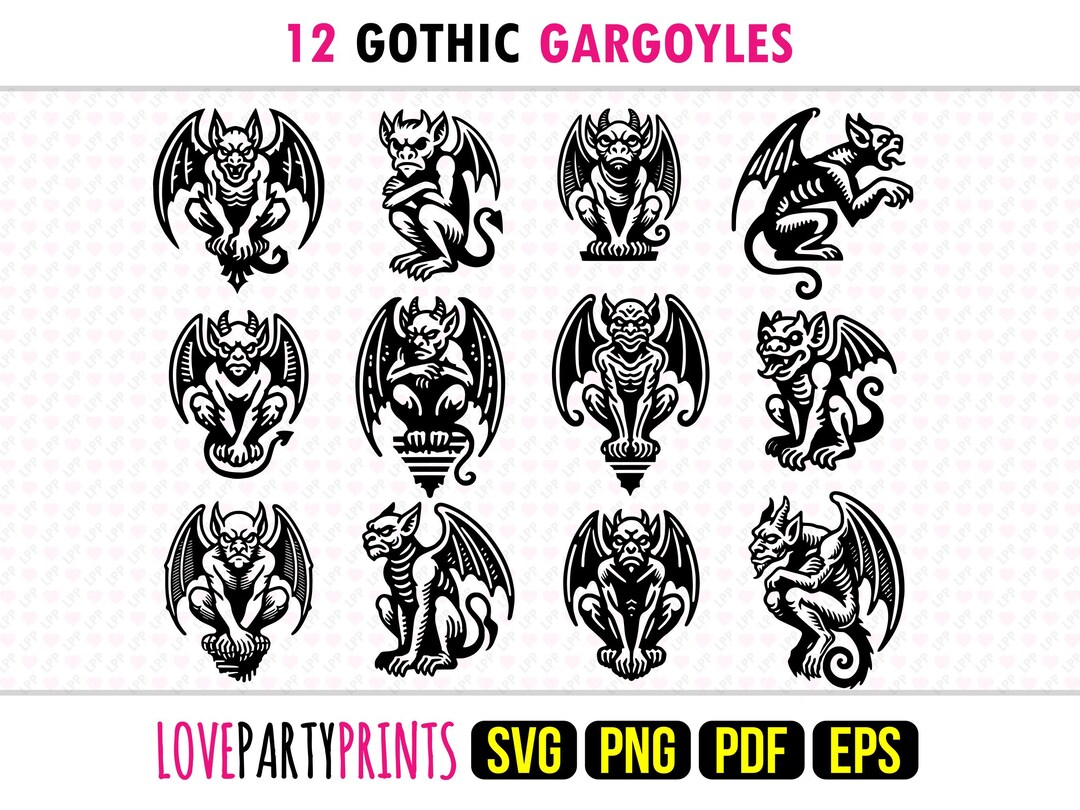 Gothic Gargoyle SVG, PNG, EPS, Pdf, Carved Grotesque, Vector Silhouette ...