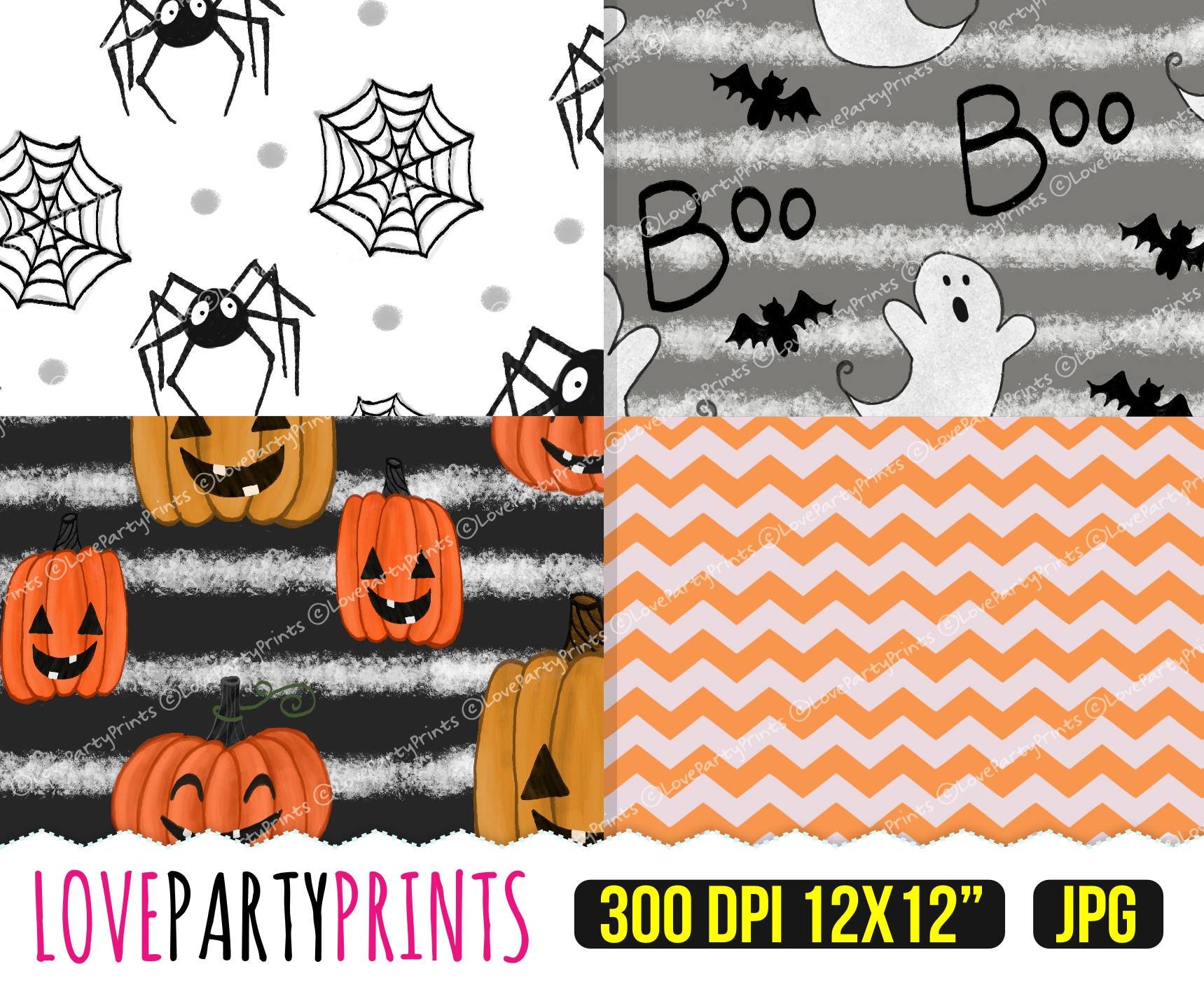 Halloween Digital Paper - Hand Drawn 12x12" 300dpi - Mushrooms ...
