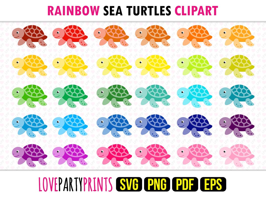 Rainbow Sea Turtle Clipart SVG, PNG EPS Pdf, 30 Templates, Cute Baby ...