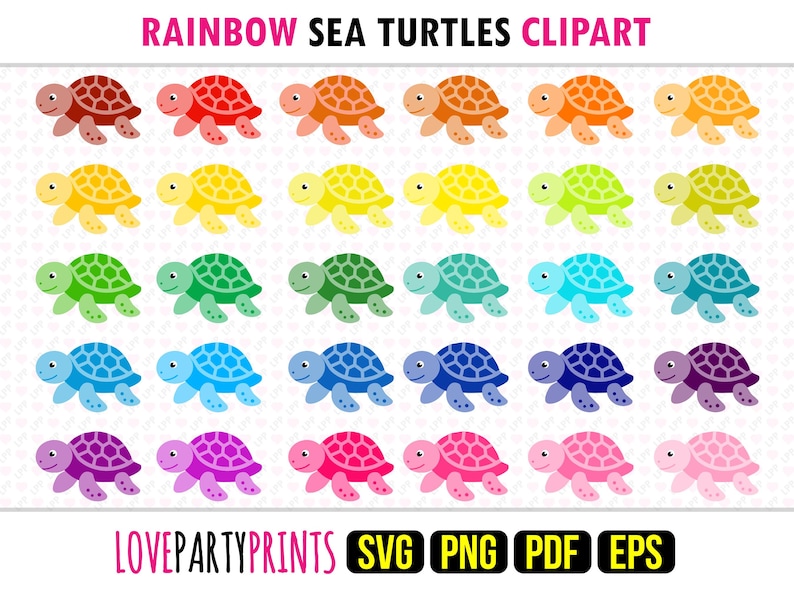 Rainbow Sea Turtle Clipart SVG, PNG EPS Pdf, 30 Templates, Cute Baby ...