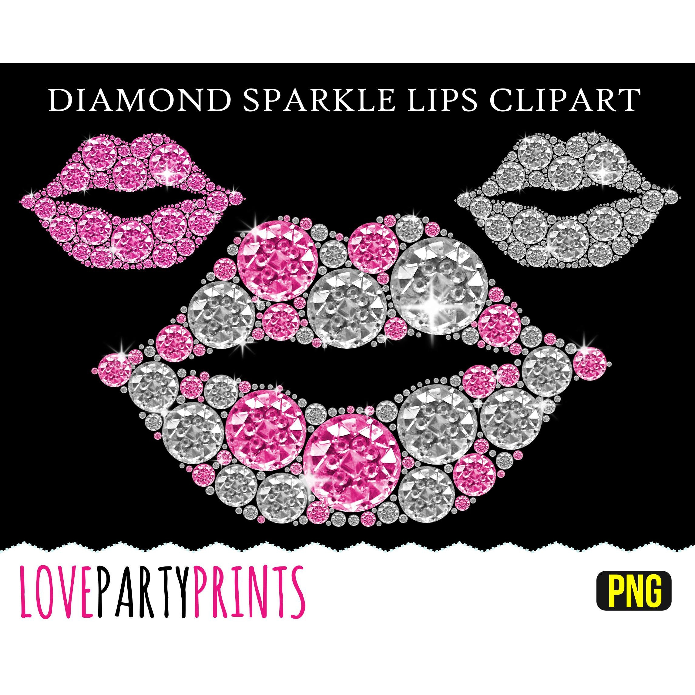 Diamond Lips Clipart PNG Files, Rhinestone Lips Clipart, White Diamond ...
