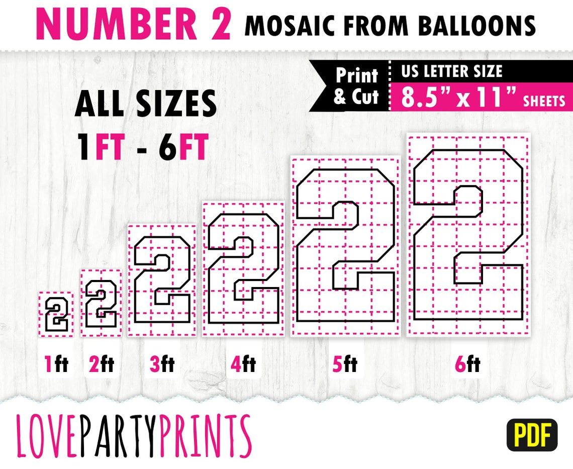 Square Number 2, Mosaic From Balloons, 1ft, 2ft, 3ft, 4ft, 5ft, 6ft ...