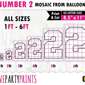 Square Number 2, Mosaic From Balloons, 1ft, 2ft, 3ft, 4ft, 5ft, 6ft ...