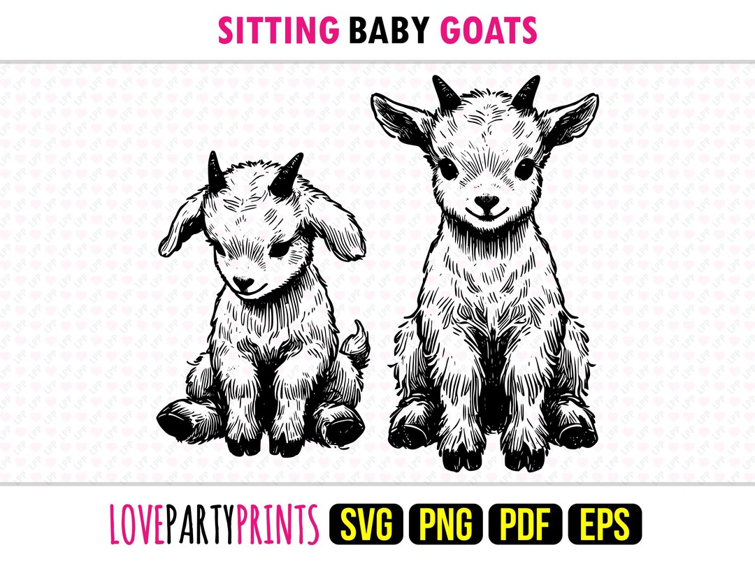 Sitting Baby Goats SVG, PNG, EPS, Pdf, Kids Line Drawn, Machine Cut ...