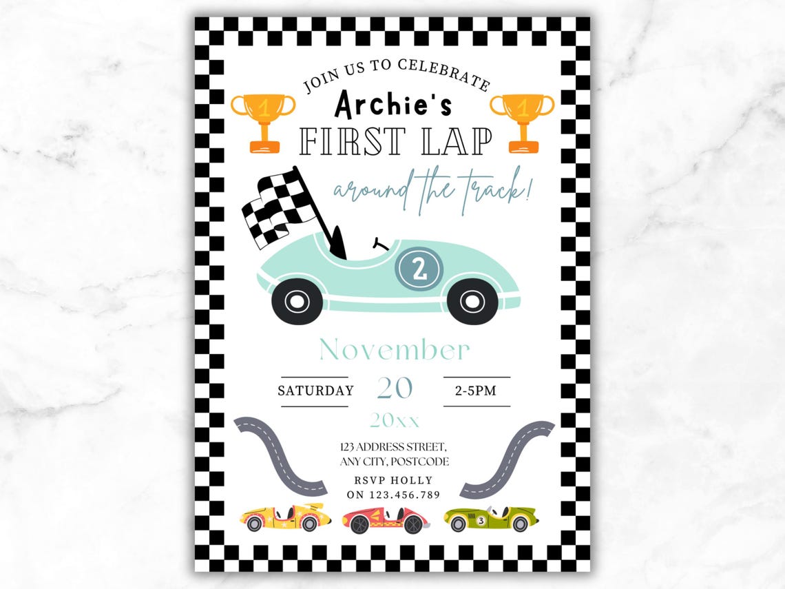 First Lap Around the Track Birthday Invitation | Race Car Party ...