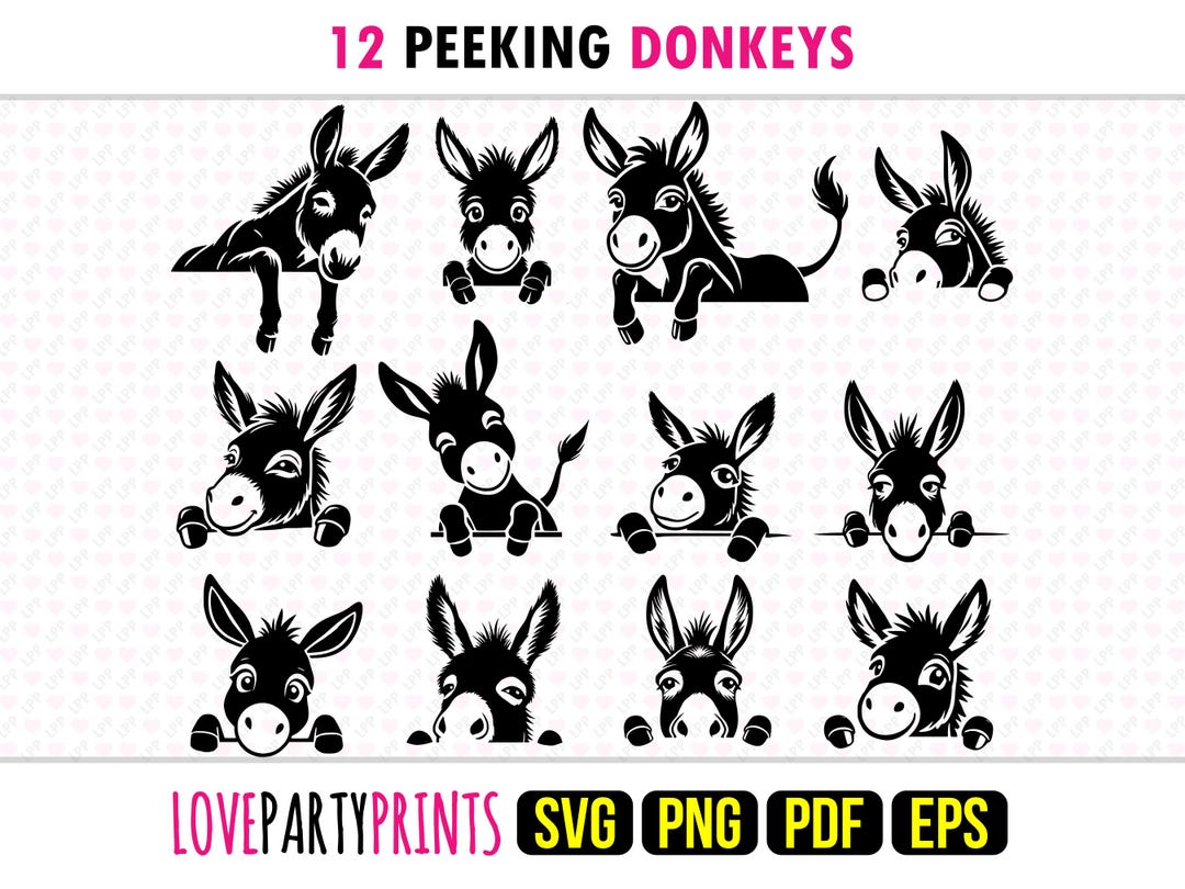 Peeking Donkey Bundle, SVG, PNG, EPS, Pdf, 12 Donkeys Machine Cut Laser ...