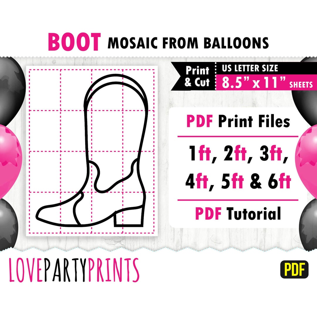 Boots From Balloons Template PDF, 1ft, 2ft, 3ft, 4ft, 5ft, 6ft, Cowgirl ...