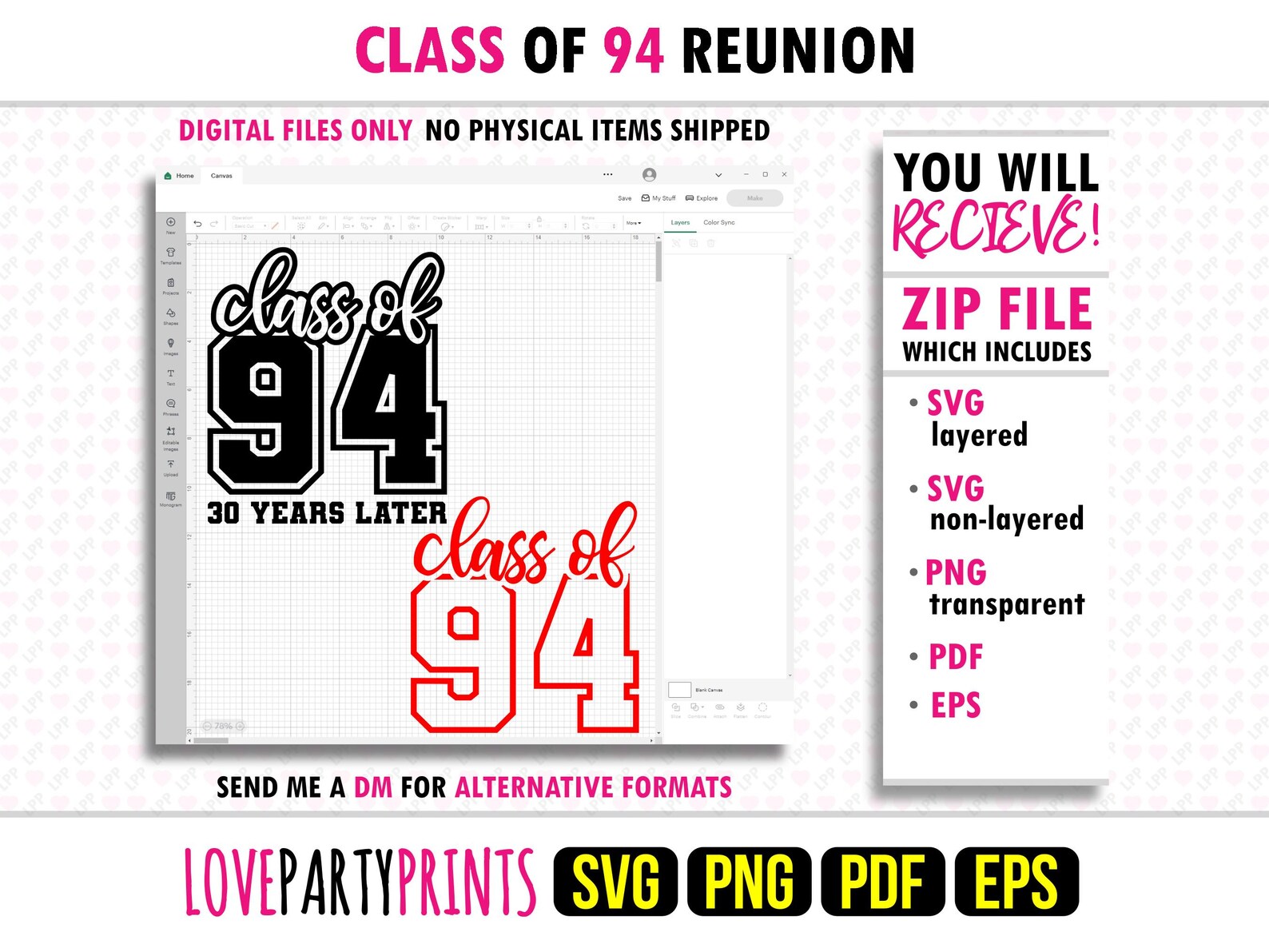 Reunion Class 94 SVG Png Pdf Eps, Class of 1994, 90s Graduate Senior ...
