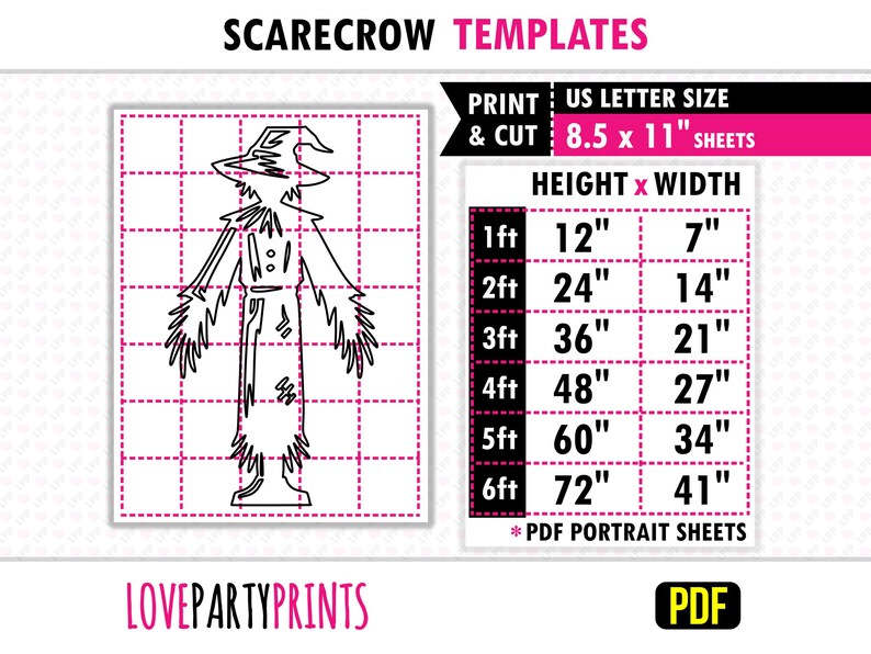 Scarecrow Silhouette Stencil PDF, Trace & Cut Templates, Life Size ...