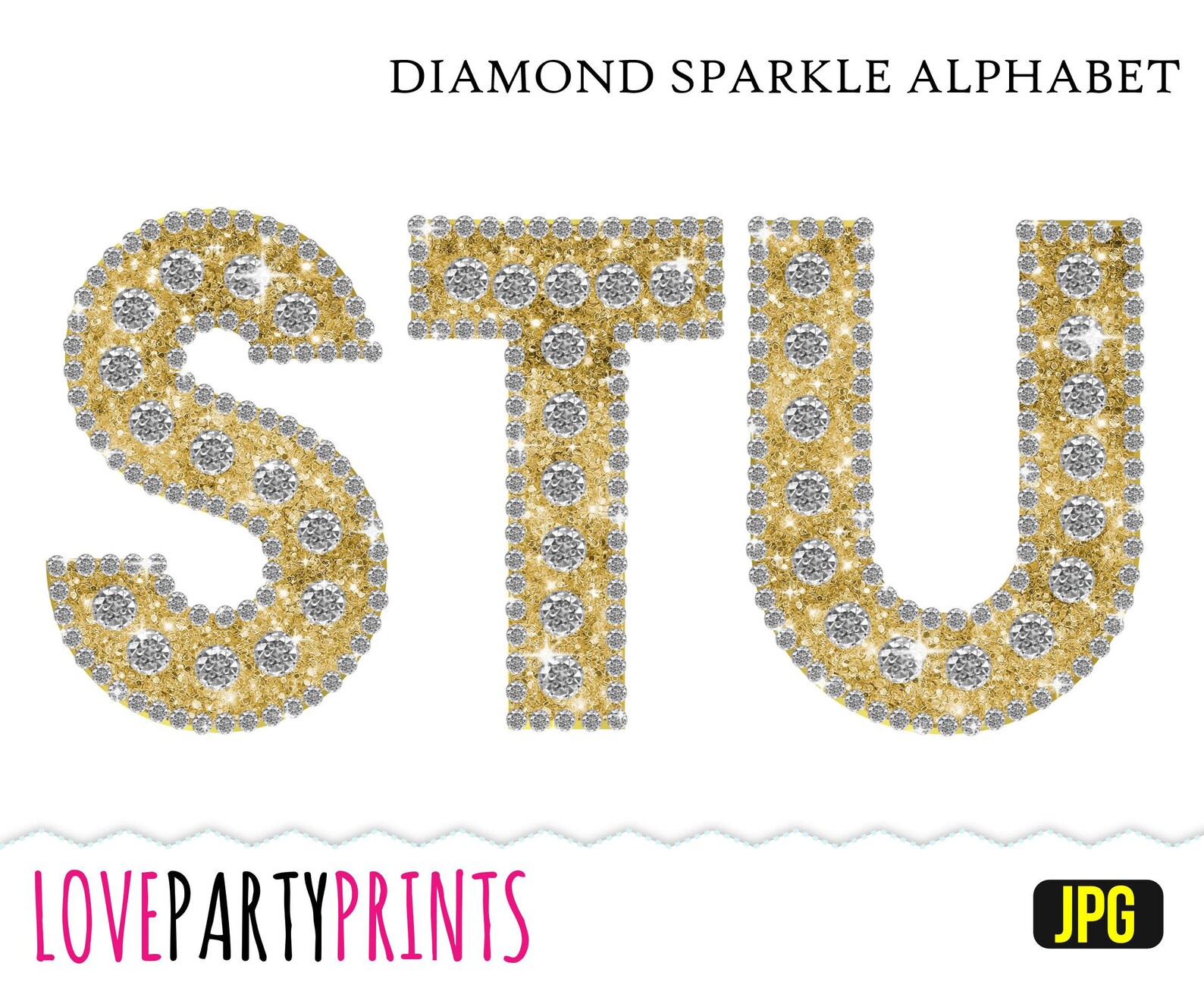 Gold and Diamond Sparkle Font JPG Files, Diamond Letters Clipart ...