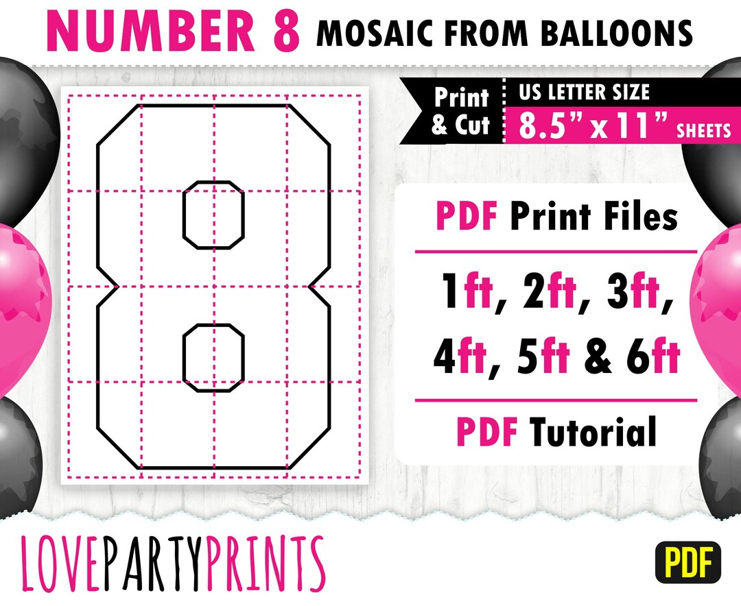 Square Number 8 Mosaic From Balloons 1ft 2ft 3ft 4ft - Etsy