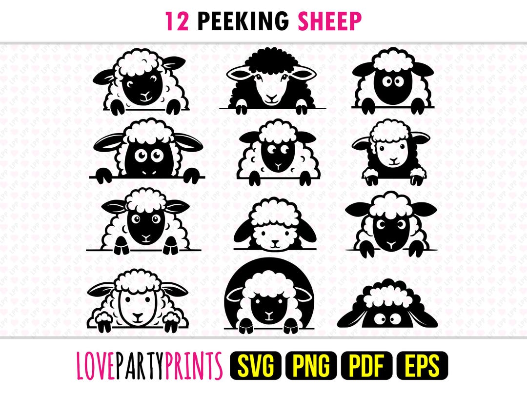 Peeking Sheep Bundle, SVG, PNG, EPS, Pdf, 12 Machine Cut Laser Cnc ...