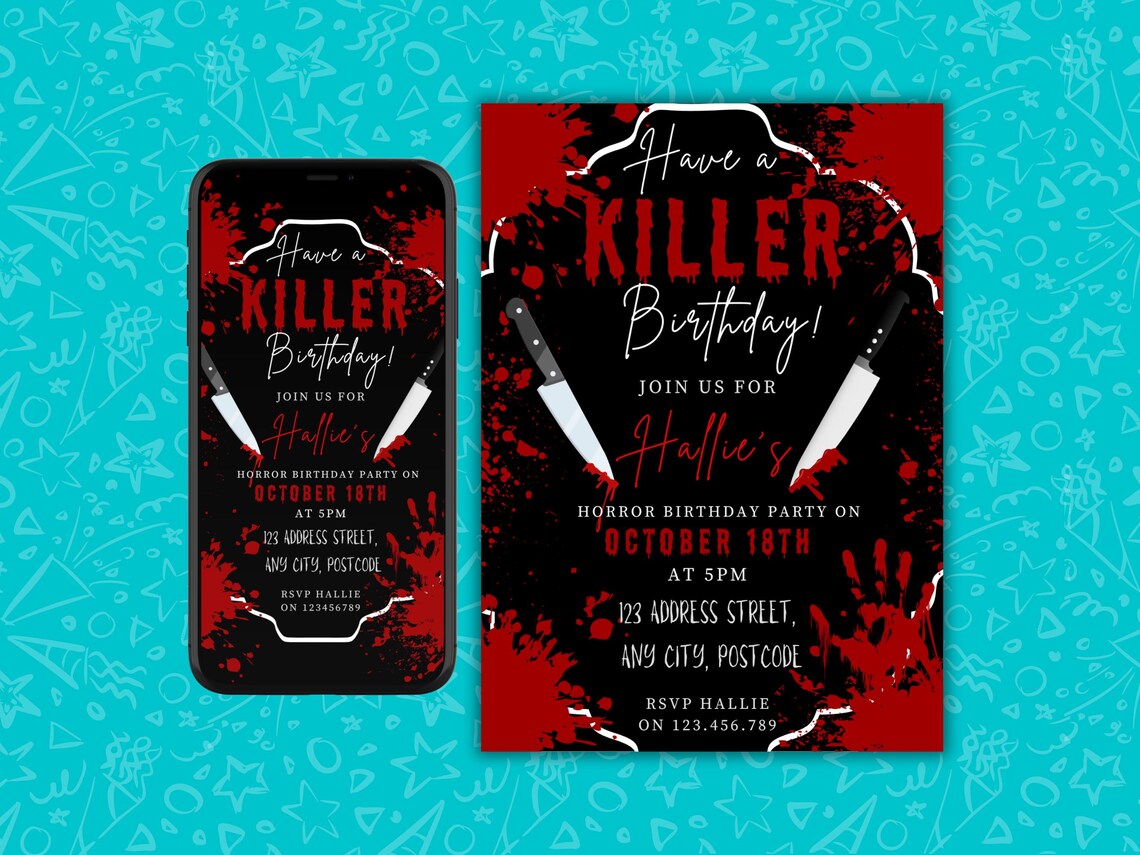 Have A Killer Birthday Invitation, Canva Text Template, 5x7 Inch ...