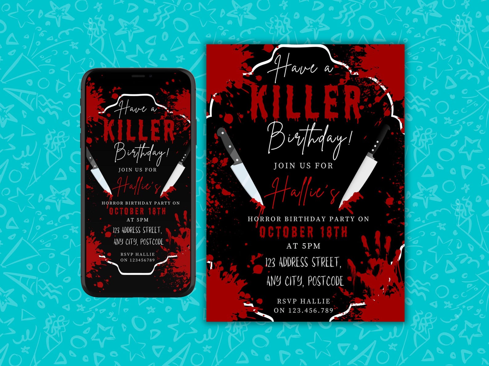Have A Killer Birthday Invitation, Canva Text Template, 5x7 Inch ...
