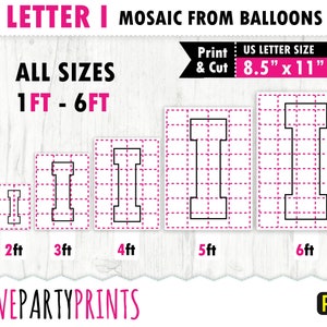 Square Letter I, Mosaic From Balloons, Mosaic Template, 1ft, 2ft, 3ft ...