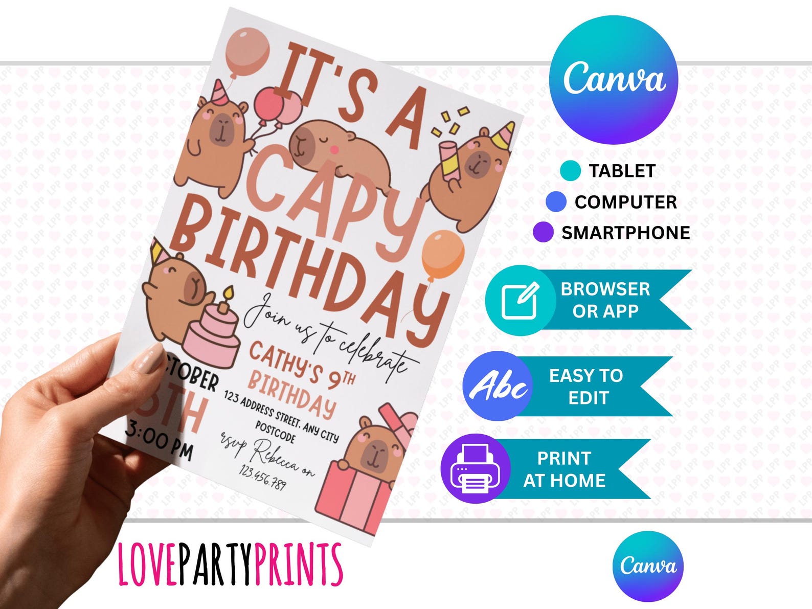 It’s A Capy Birthday Invitation, Cute Capybara Birthday Party Template ...