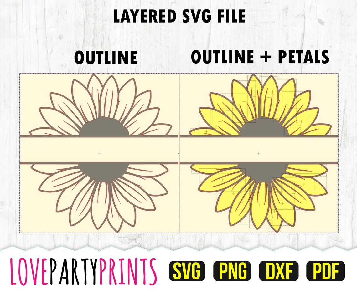 Split Sunflower SVG, DXF, PNG, Pdf, Split Flower Svg, Sunflower ...