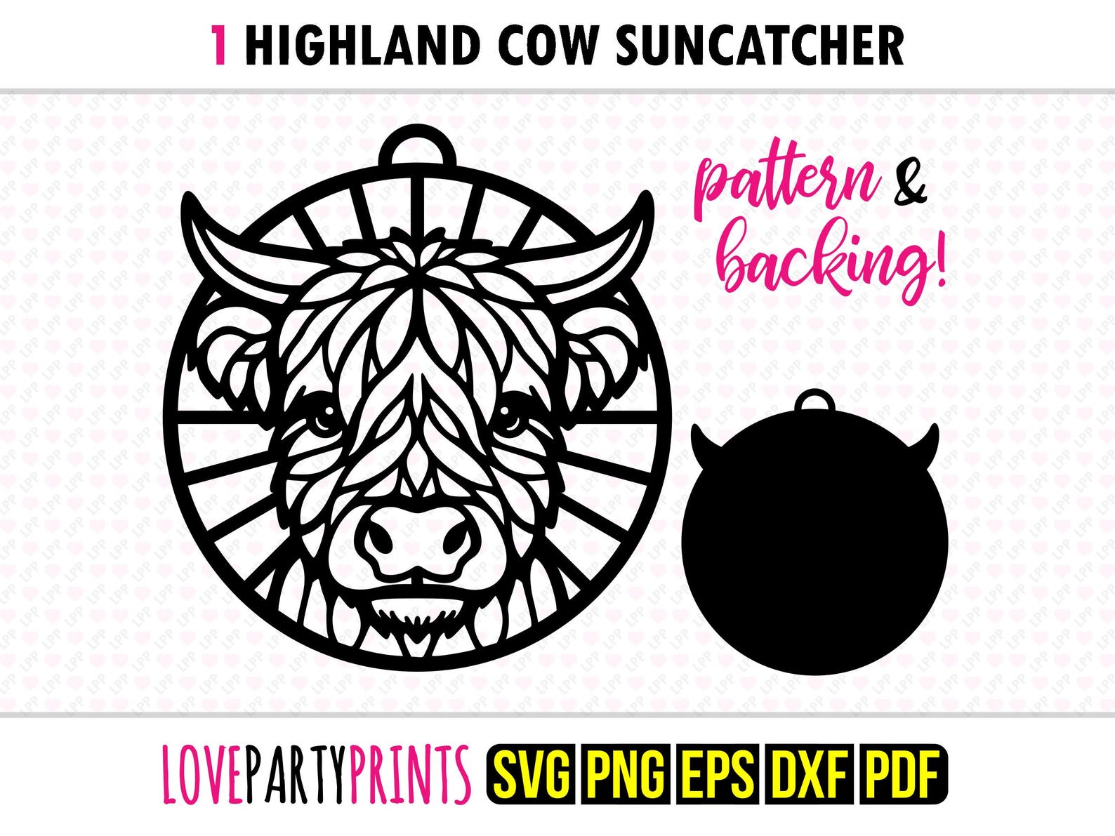 Highland Cow Suncatcher SVG, Dxf, Png, Pdf, Eps, Farm Animal Window ...