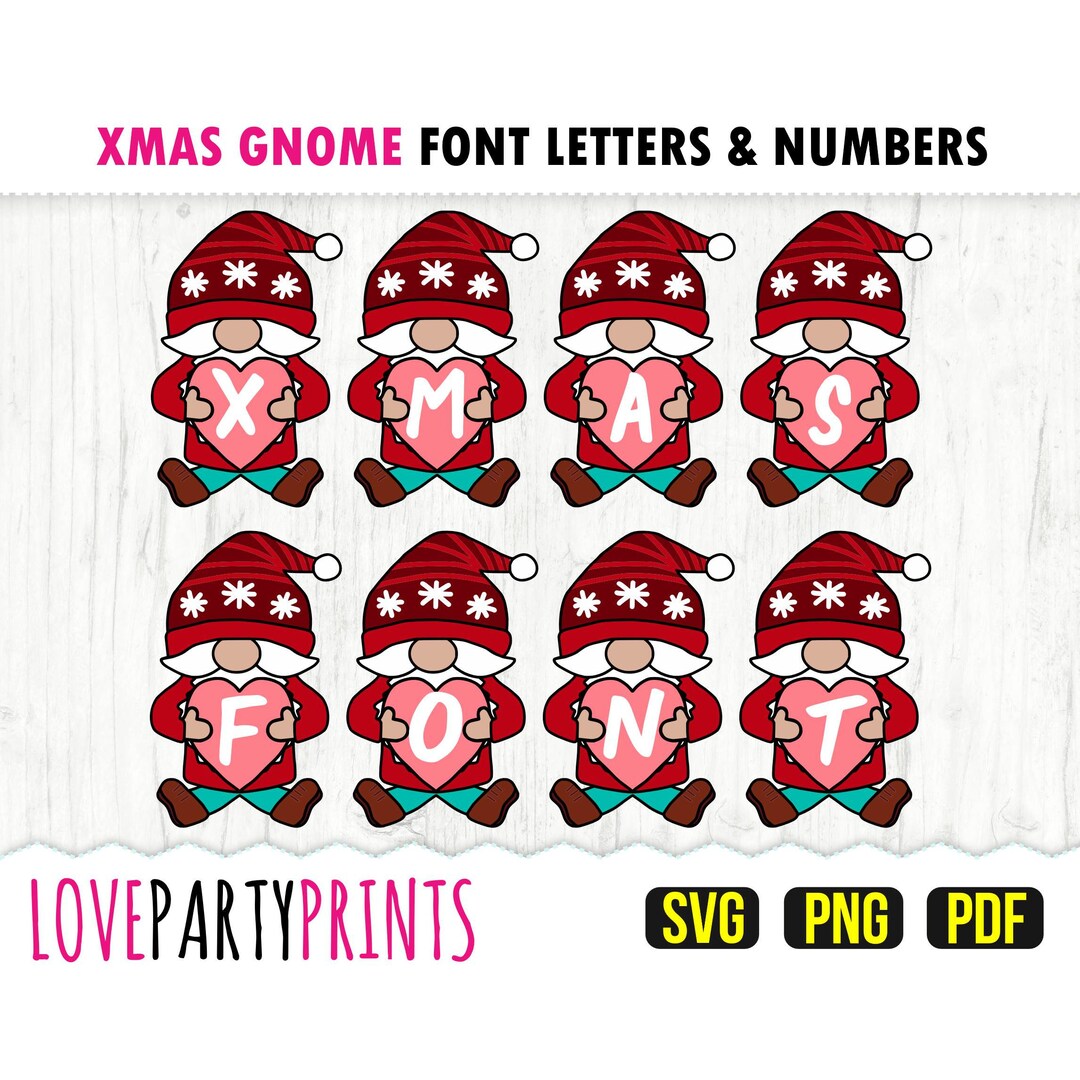 XMAS GNOME FONT Svg, Png and Pdf Files, Gnome Alphabet, Gnome Numbers ...